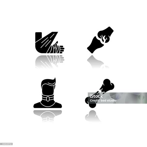 Bone Fractures Drop Shadow Black Glyph Icons Set Xray Scan Spine Dislocation Broken Neck Surgery
