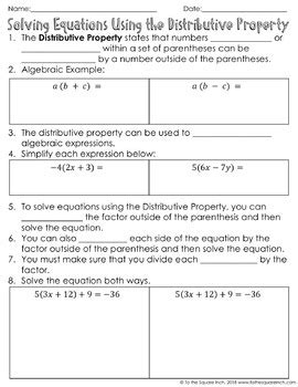 Solving Equations Using The Distributive Property Notes TpT