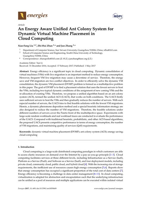 Pdf An Energy Aware Unified Ant Colony System For Dynamic Virtual Machine Placement In Cloud