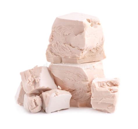 Verse Geperste Gist Geïsoleerd Op Witte Achtergrond Samengeperst Vers Gistblok Stock Foto