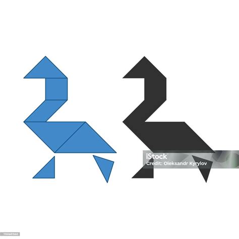 백조 탱 그램 전통적인 중국 해 부 퍼즐 일곱 타일링 조각기하학적 모양 삼각형 사각형 마름모 평행 사변형 분석 기술을 개발 하는 데 도움이 아이 들을 위한 보드 게임 벡터
