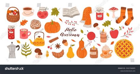 Cozy Hand Drawn Autumn Elements Cute Stock Vector Royalty Free