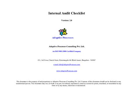 Facilities Internal Audit Checklist Template Excel Xls