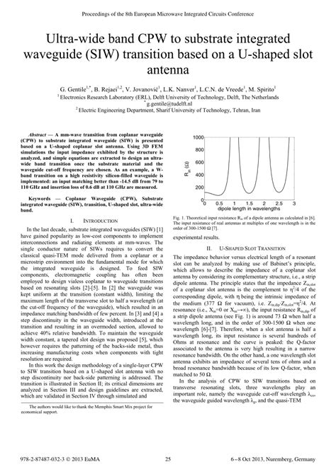 Pdf Ultra Wide Band Cpw To Substrate Integrated Waveguide Siw Transition Based On A U Shaped