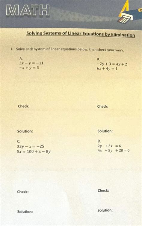 Solved Solving Systems Of Linear Equations By Elimination Chegg