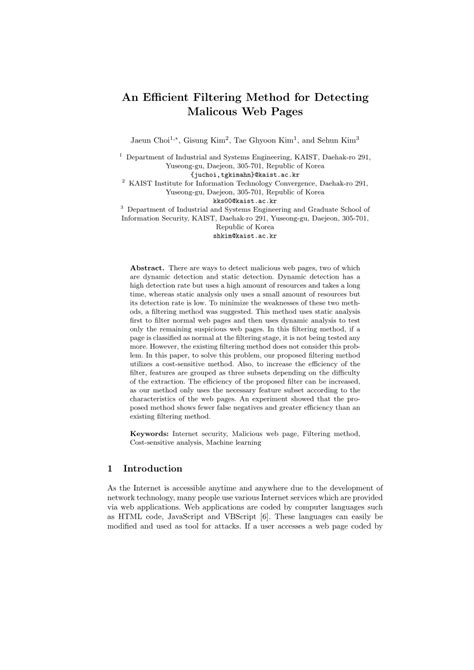 Pdf An Efficient Filtering Method For Detecting Malicous Web Pages