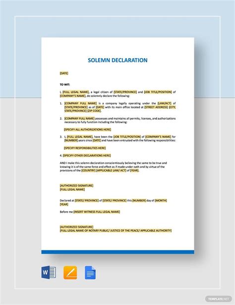 Solemn Declaration Template In Google Docs Word Pages Download Template Net