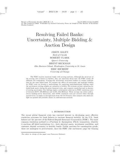 Fillable Online Resolving Failed Banks Uncertainty Multiple Bidding