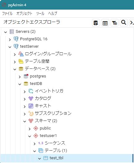 PostgreSQL データベース作成
