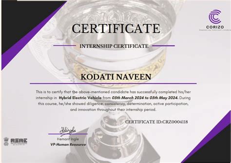 kodati naveen on linkedin hybridelectricvehicle internship corizo onlineinternship