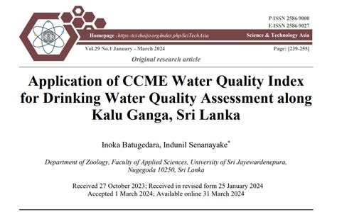 Application Of Ccme Water Quality Index For Drinking Water Quality