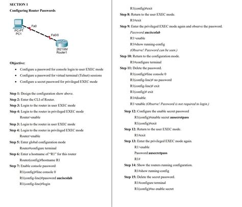 solved section 1 configuring router passwords fao pc pt pc1