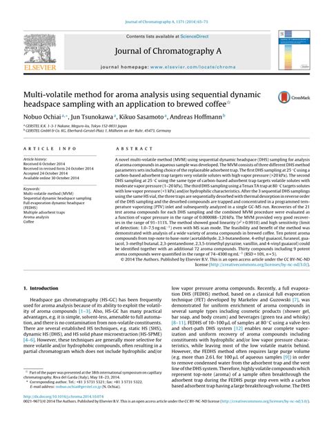 Pdf Multi Volatile Method For Aroma Analysis Using Sequential Dynamic Headspace Sampling With
