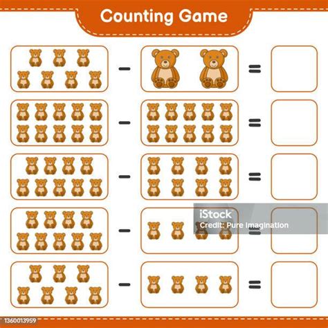 계산 및 일치 테디 베어의 수를 계산하고 올바른 숫자와 일치합니다 교육 어린이 게임 인쇄 워크 시트 벡터 일러스트레이션 0명에