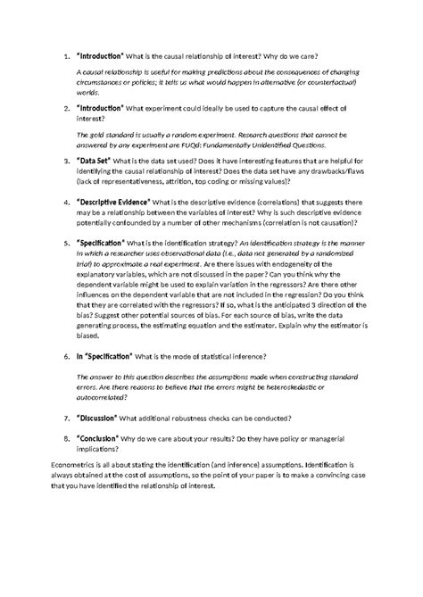 Econometrics Questions “introduction” What Is The Causal Relationship