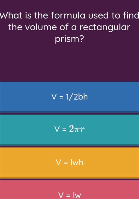 Solved What Is The Formula Used To Find The Volume Of A Rectangular