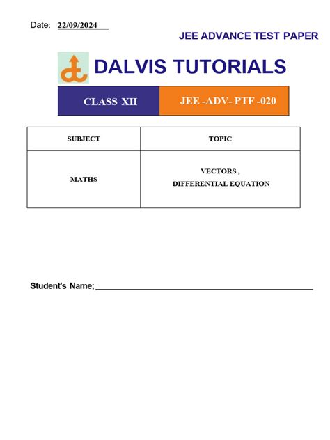 Jee Adv Ptf 020 Xiith Maths Jee Adv Vectors And Differential Equation Pdf