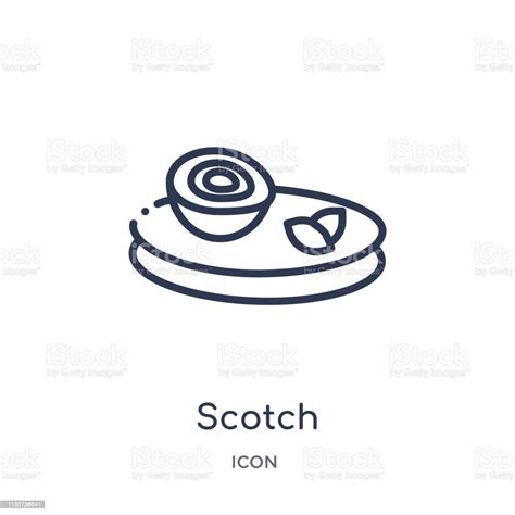 음식 개요 컬렉션에서 선형 스카치 아이콘입니다 얇은 라인 스카치 아이콘 흰색 배경에 고립입니다 스카치 트 렌 디 한 일러스트 관 신체 부분에 대한 스톡 벡터 아트 및 기타