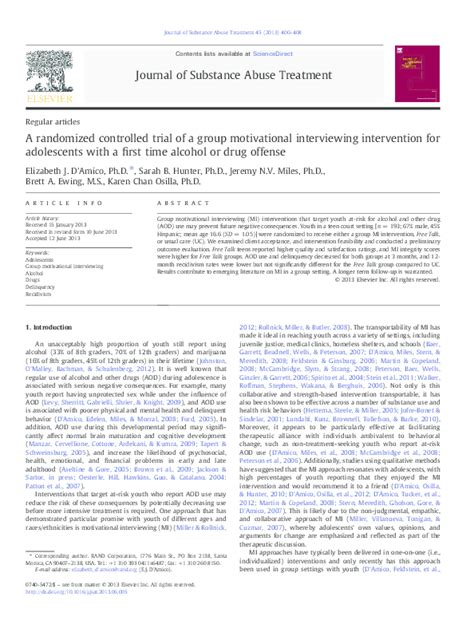 Pdf A Randomized Controlled Trial Of A Group Motivational Interviewing Intervention For