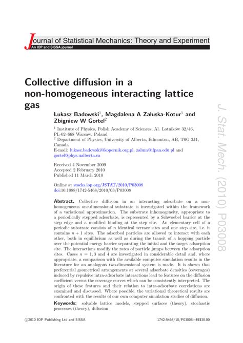 Pdf Collective Diffusion In A Non Homogeneous Interacting Lattice Gas