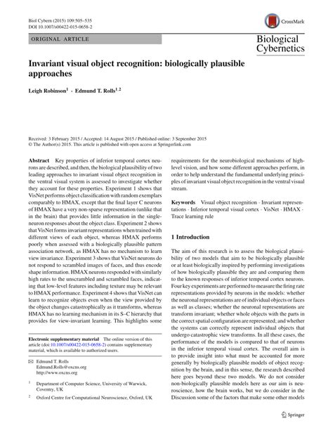Pdf Invariant Visual Object Recognition Biologically Plausible