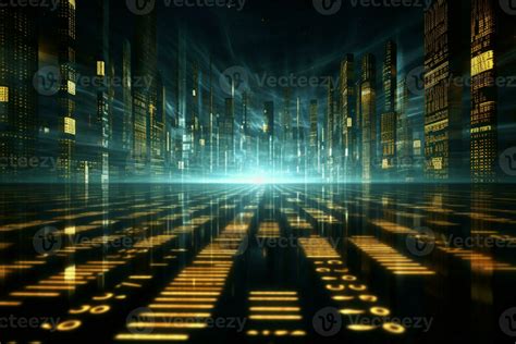Ai Generated Digital Landscape Futuristic Cyberspace Setting With