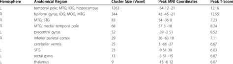 Clusters Of Voxels Significantly Activated By The Task Download Table
