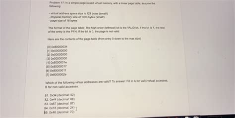 solved problem 17 in a simple page based virtual memory