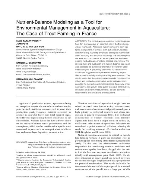 Pdf Nutrient Balance Modeling As A Tool For Environmental Management In Aquaculture The Case