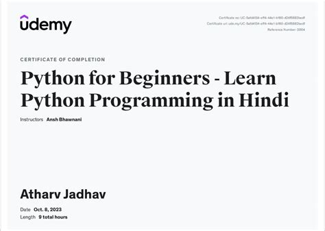 Atharv Jadhav On Linkedin Python Pythonbigginers Udemycertification