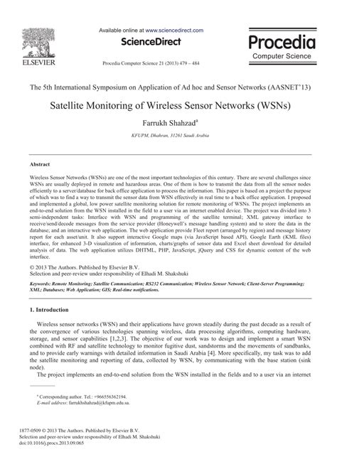 pdf satellite monitoring of wireless sensor networks wsns