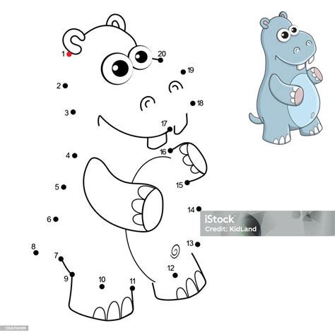 도트 게임 뚱 땡 숫자로 점을 연결하고 끝은 만화 귀여운 하마를 그립니다 로직 게임 및 색칠 페이지 답변 카운트 번호 120을 연습하는 아이들을위한 교육 워크 시트 점