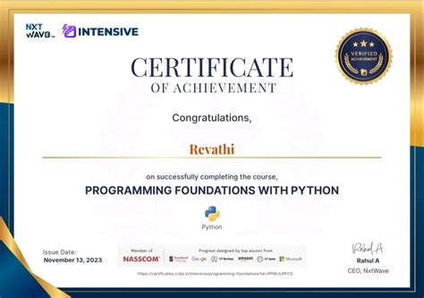 Completed Programming Foundations With Python In Nxtwave Revathi Baskar Posted On The Topic