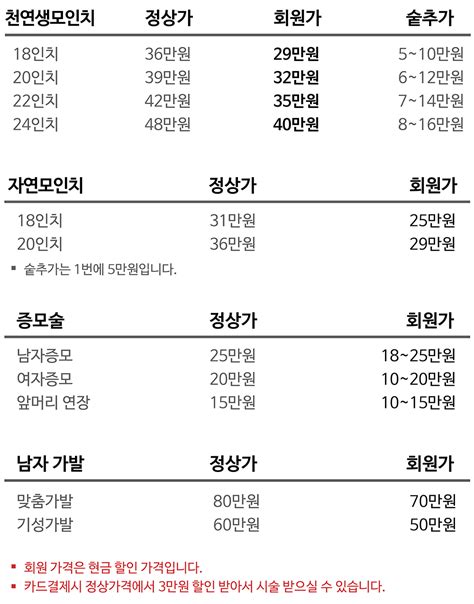 가격안내 이음머리공작소 붙임머리