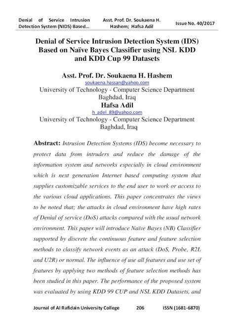 Pdf Denial Of Service Intrusion Detection System Ids Based On Issue40e2pdfnsl