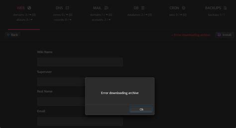 error downloading archive while installing docuwiki hestia control
