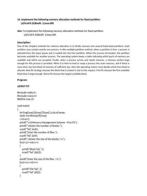 10afirst Fit Worst Fit And Best Fit Pdf Computing Computer Data