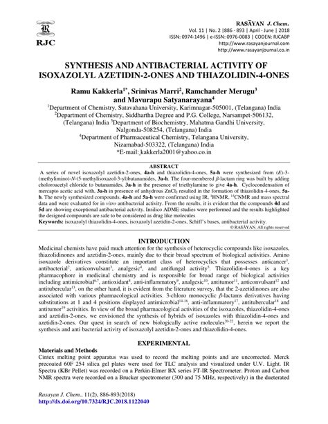 Pdf Synthesis And Antibacterial Activity Of Isoxazolyl Azetidin 2 Ones And Thiazolidin 4 Ones