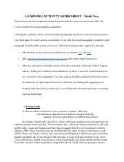 Week Two Assignment Edited Doc LEARNING ACTIVITY WORKSHEET Week Two Please Review The Full