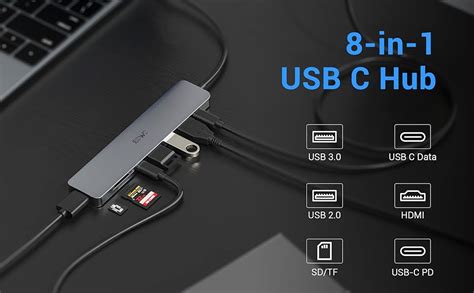 USB C Hub Multiport Adapter JESWO 8 In 1 USB C Dongle With 4K HDMI 2 USB3 0 1 USB2 0 USB C