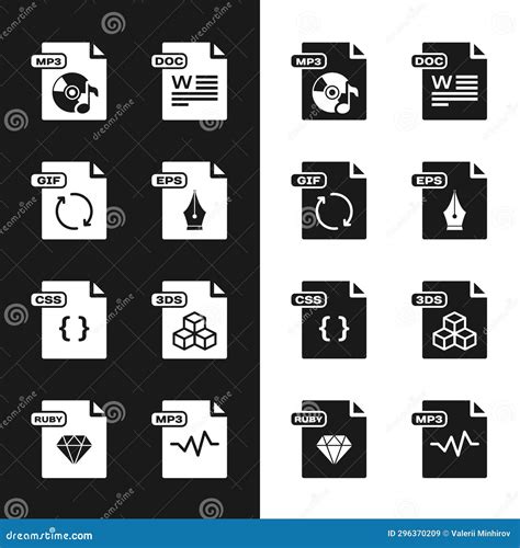 set eps file document mp3 doc css 3ds and ruby icon vector