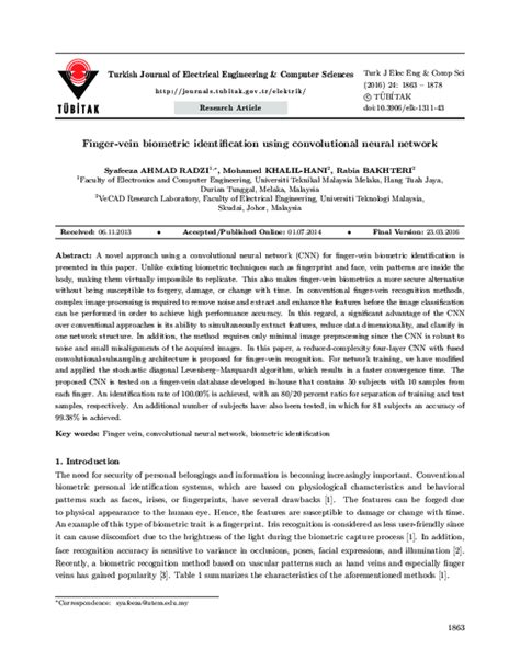 pdf finger vein biometric identification using convolutional neural