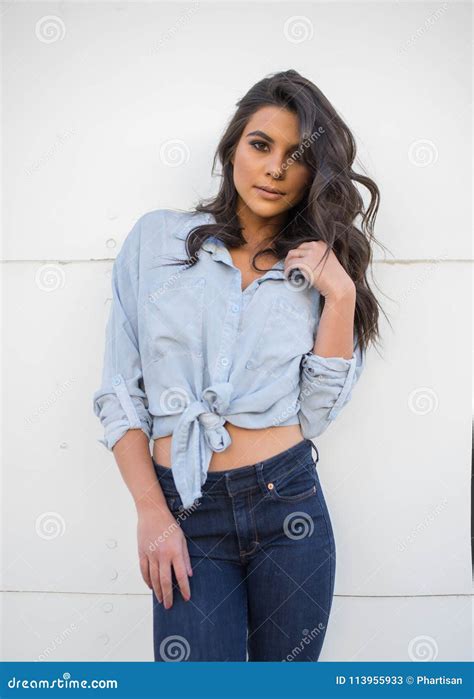 Beautiful Country Girl In Denim Jeans And Top Stock Image Image Of
