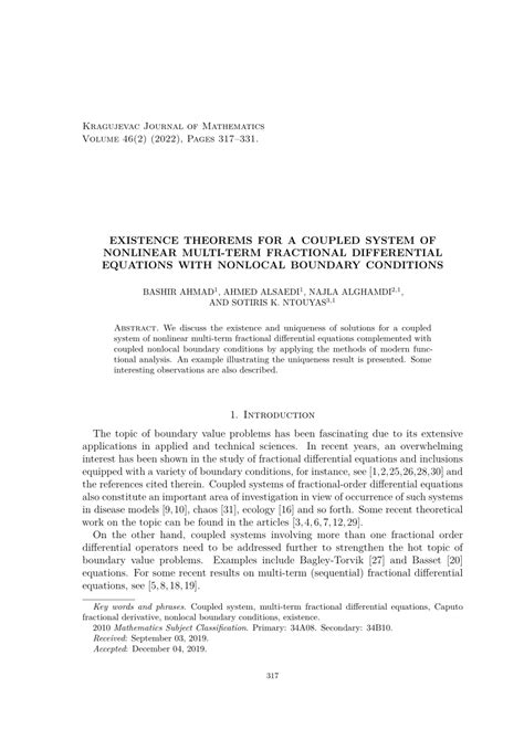 Pdf Xistence Theorems For A Coupled System Of Nonlinear Multi Term