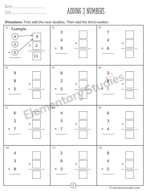 Adding 3 Numbers Single Digit Elementary Studies