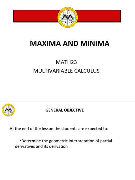 Lesson 16 Maxima And Minima For Functions Of Several Variables Pdf Teaching Methods