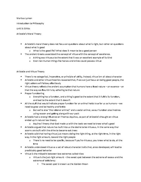 Aristotles Moral Theory Marissa Lymon Introduction To Philosophy Unit 5 Ethics Aristotles