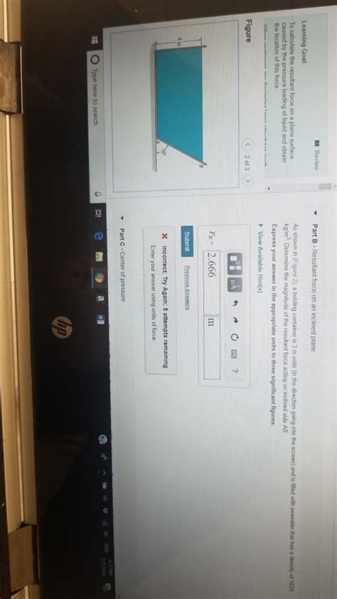 Solved Part B Resultant Force On An Inclined Plane Learning