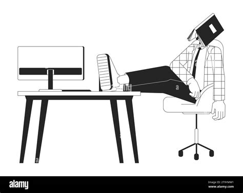 Office Worker Napping At Workplace Black And White 2d Line Cartoon Character Stock Vector Image