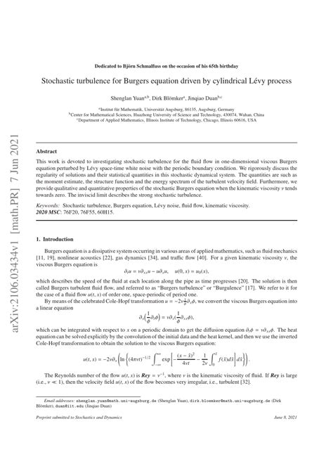Pdf Stochastic Turbulence For Burgers Equation Driven By Cylindrical L Evy Process